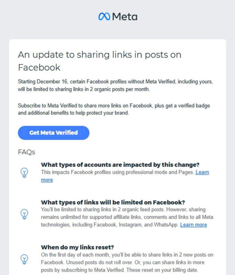 Facebook’s wants to turn basic link sharing into a paid feature