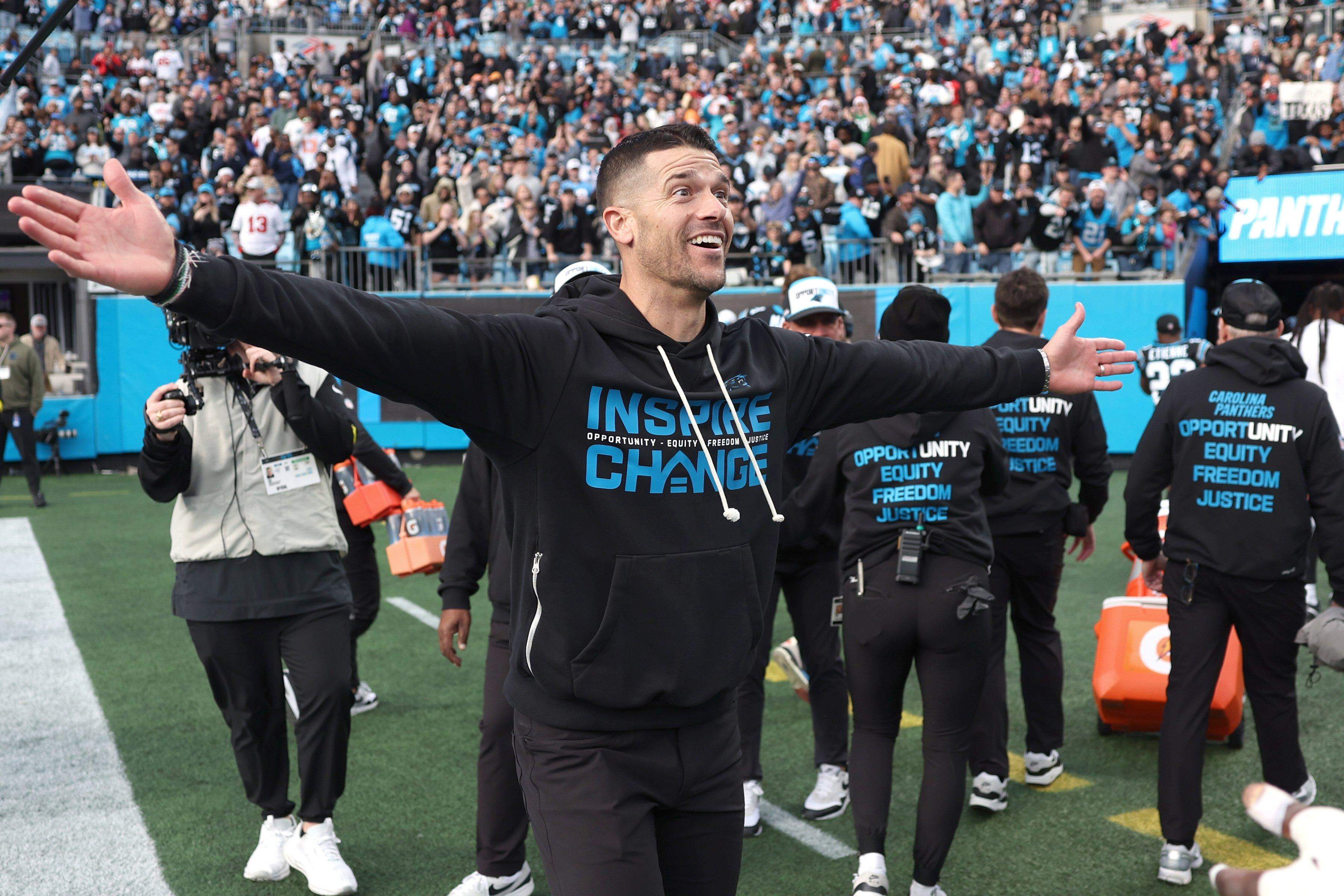 A great story. Carolina Panthers coach Dave Canales reacts to big win ...
