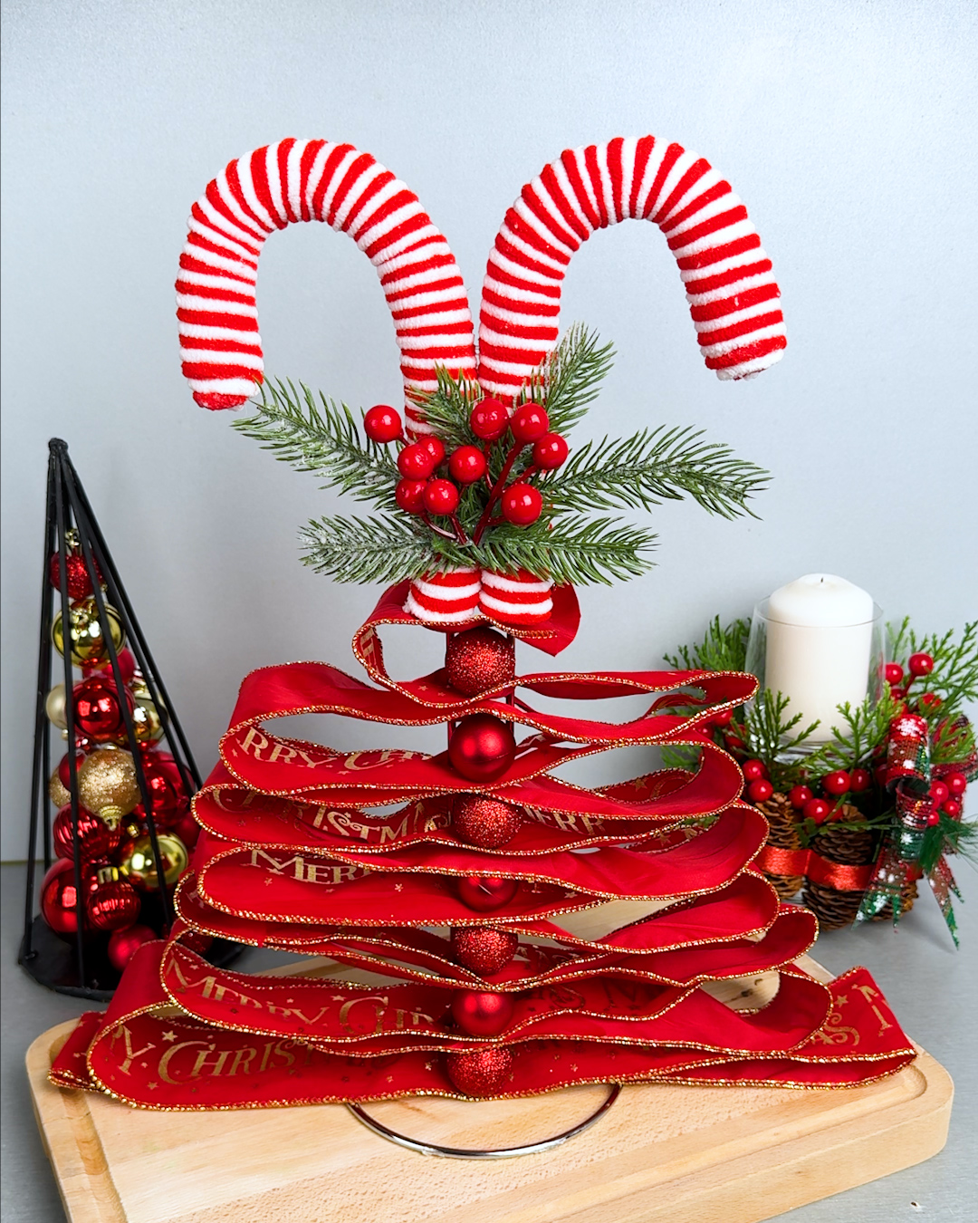 Elegant Christmas tree crafted from ribbons🎄🎀