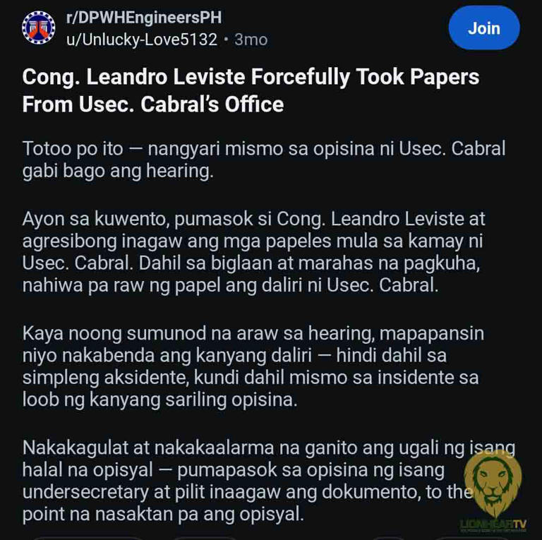 Reddit post claims Batangas solon forcibly took documents from DPWH ...