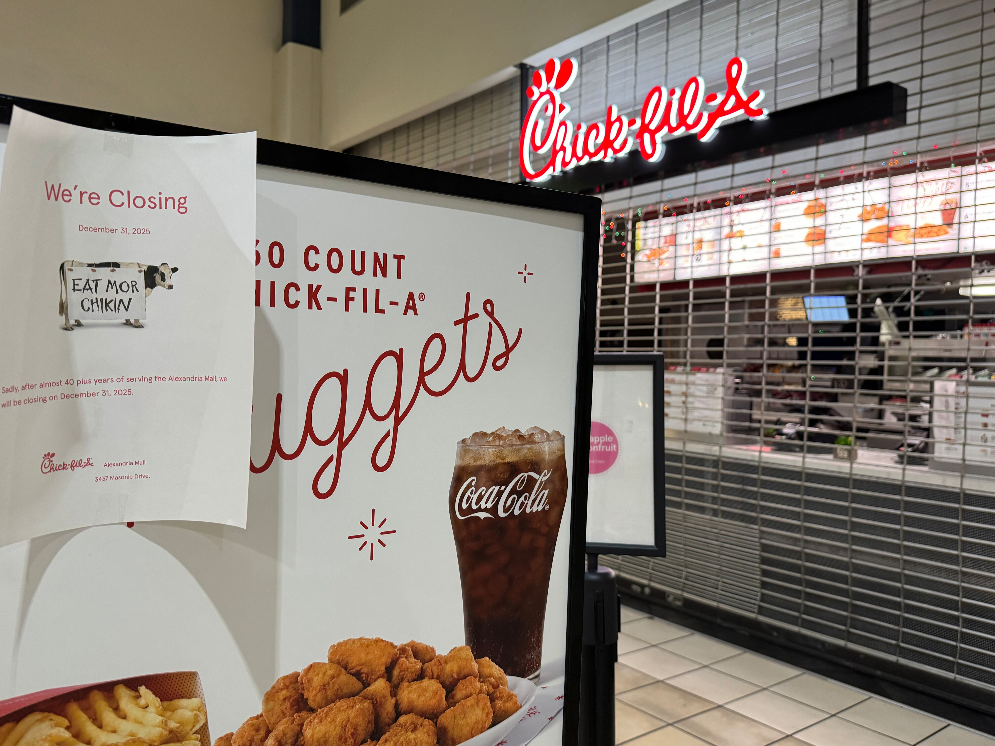 Chick-fil-A in Alexandria Mall closing on New Year’s Eve