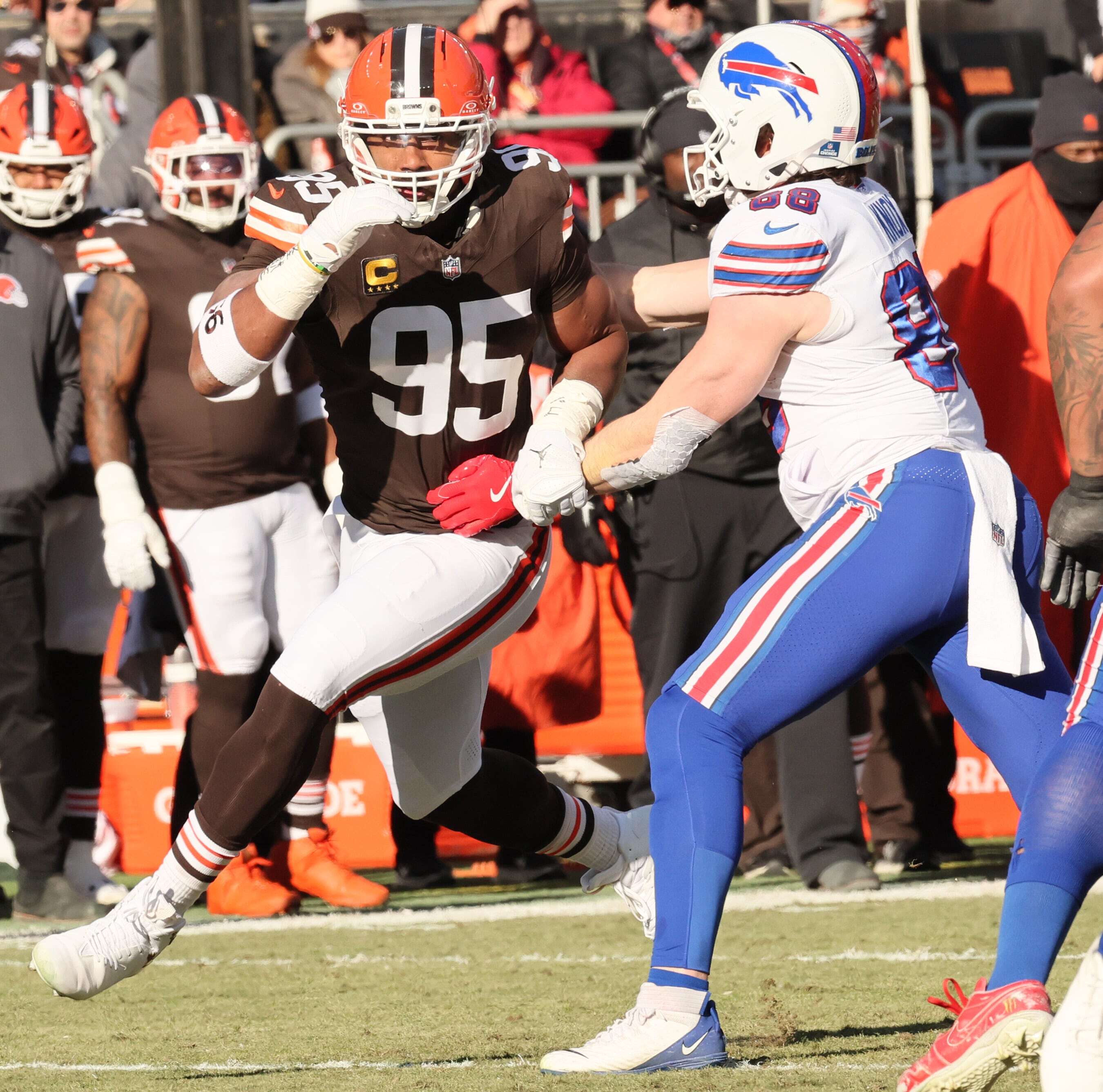 Why the Bills’ Dion Dawkins is proud of Myles Garrett after helping ...