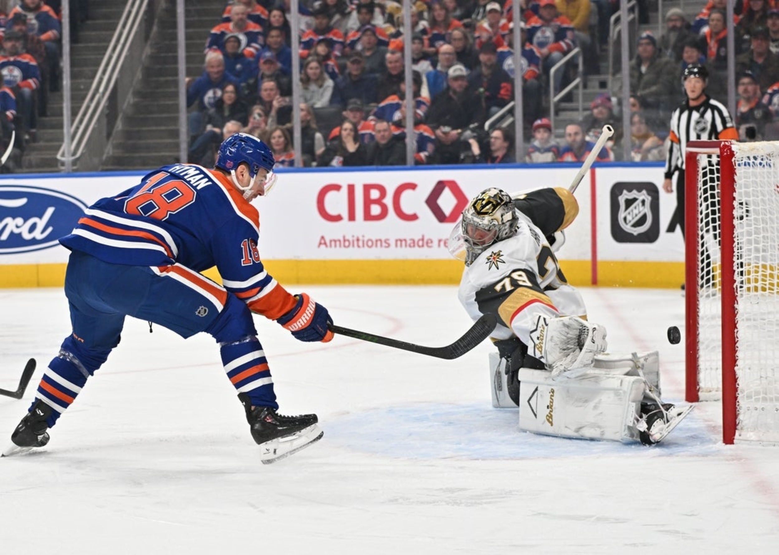 Oilers score first four goals, hold off Golden Knights by one
