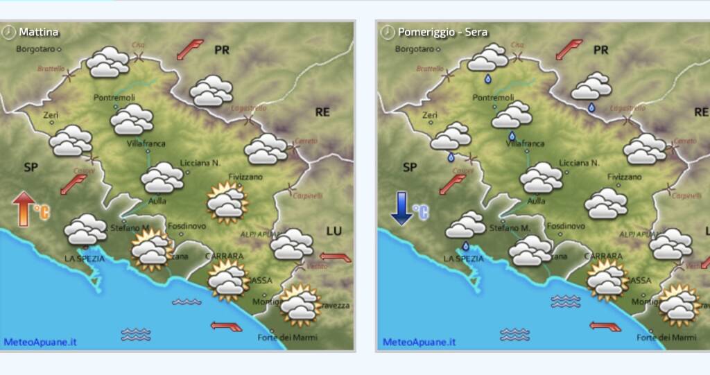 Lunedì nuvole e deboli piogge sulla provincia apuana