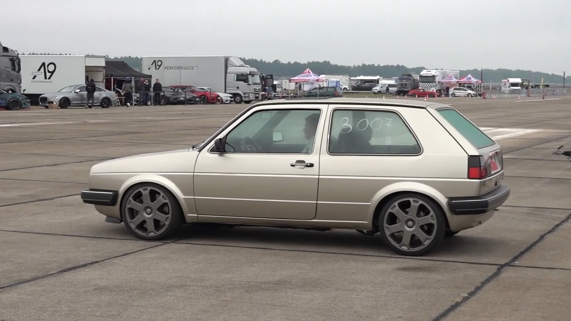Classic Volkswagen Golf Mk2 lining up on the drag strip