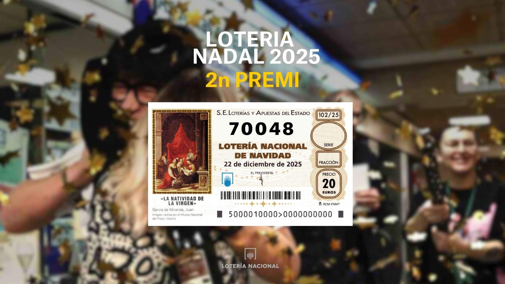 Segundo premio de la Lotería de Navidad 2025: 70048
