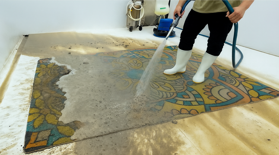 Deep carpet cleaning reveals hidden pattern