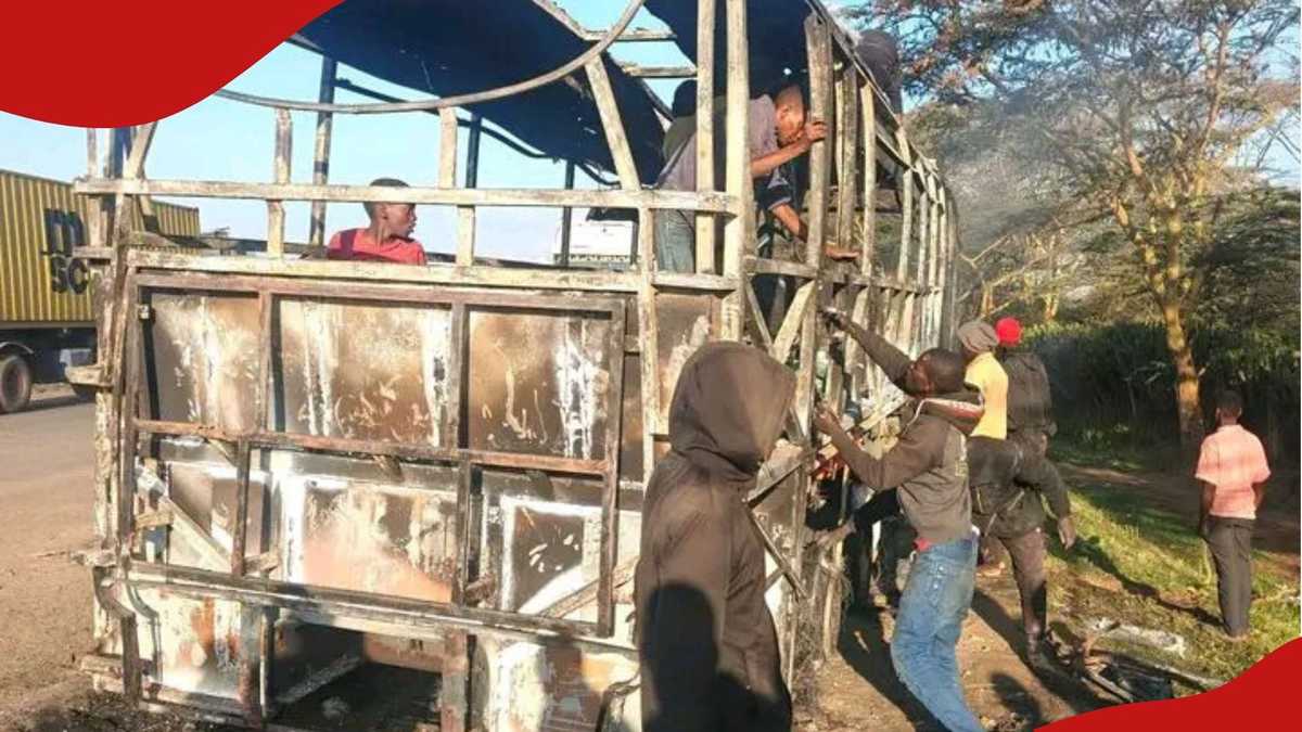 Video: Bus burnt to ashes after fatal collision with boda rider in Salgaa