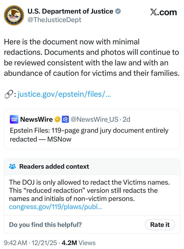 Trump’s DOJ blasted with more Epstein files community notes