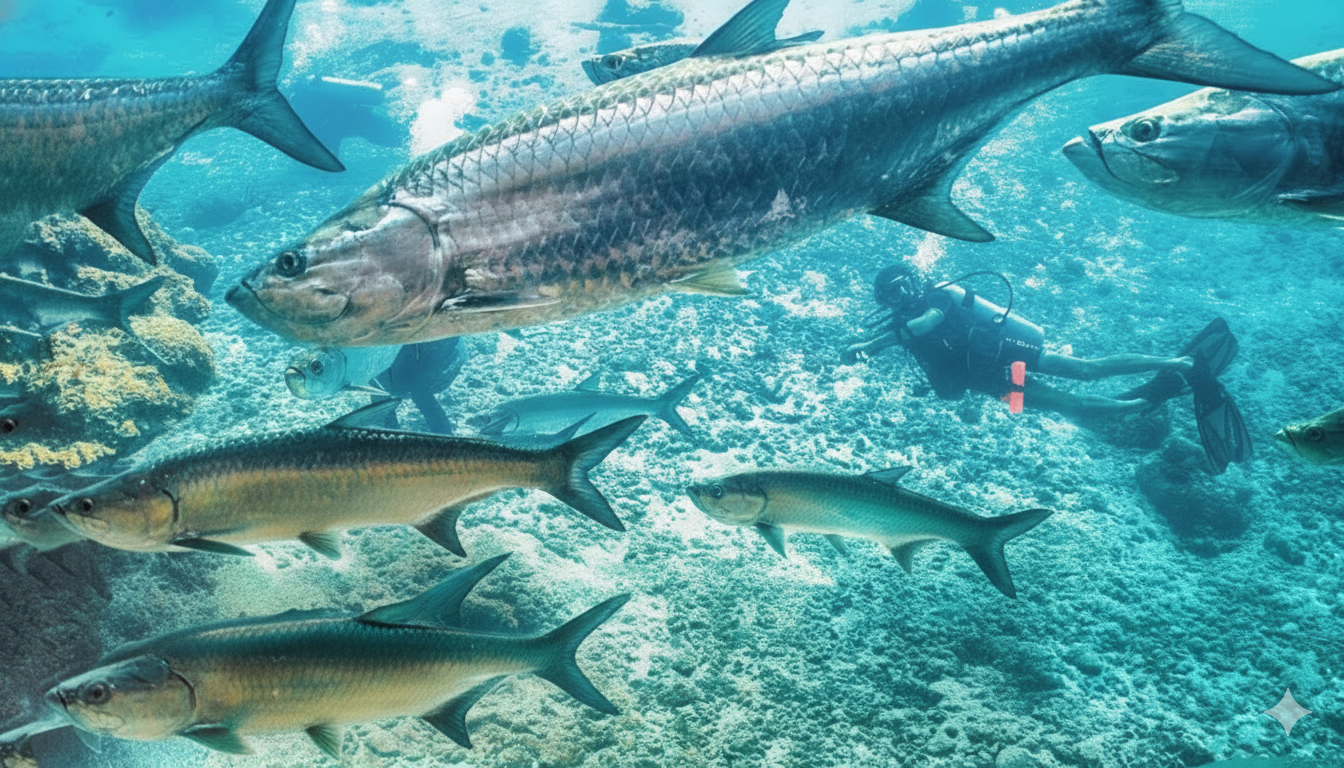 What happens when a wall of tarpon surrounds divers in Xcalak Mexico