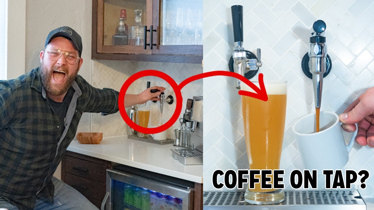 Amazing home bar build with coffee & beer taps in the wall!