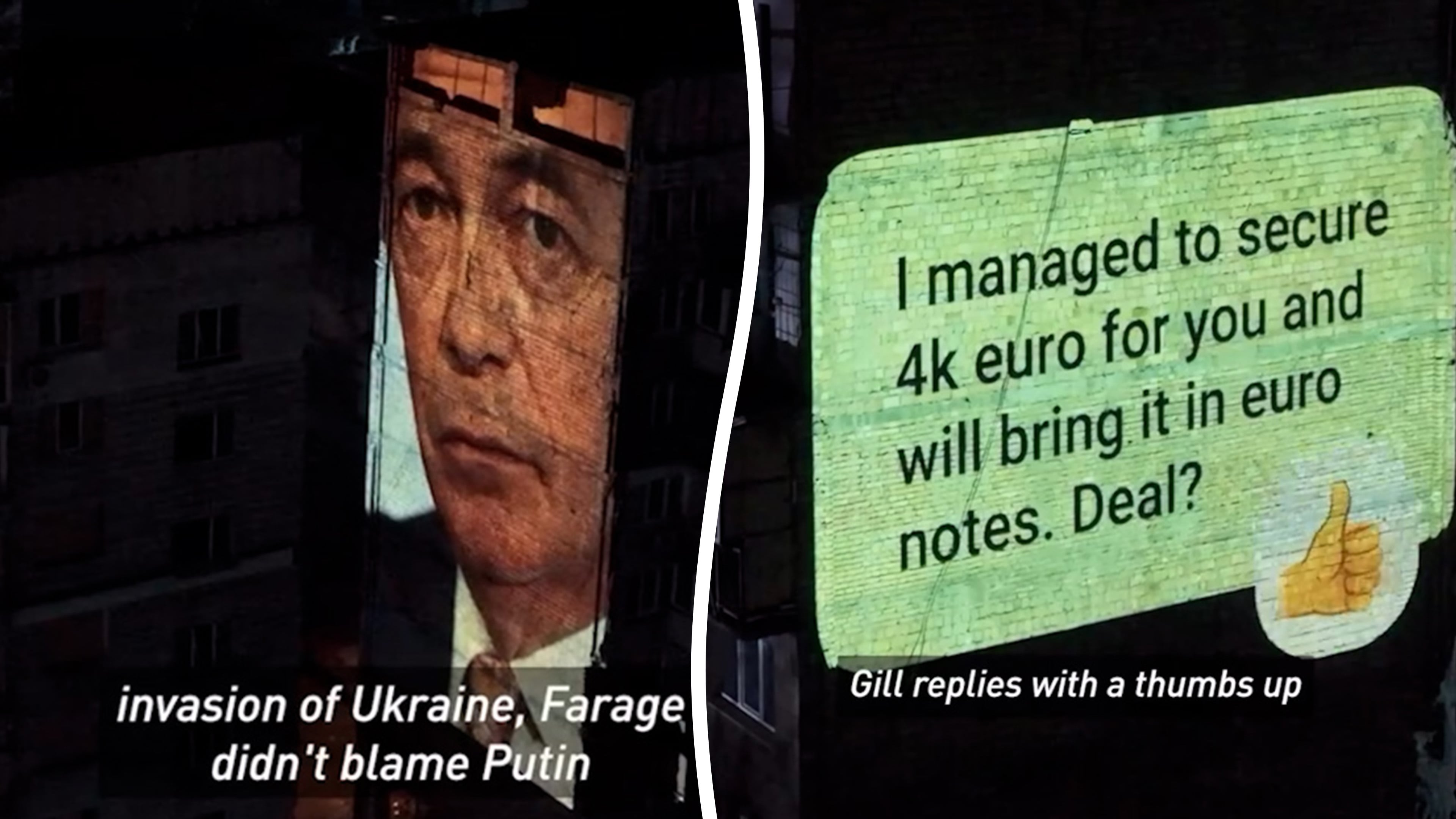 Nigel Farage has soft spot for Putin says huge video projected in Ukraine