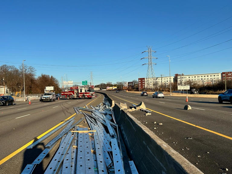 Tractor-trailer crash spills metal beams across I-95 South in Richmond