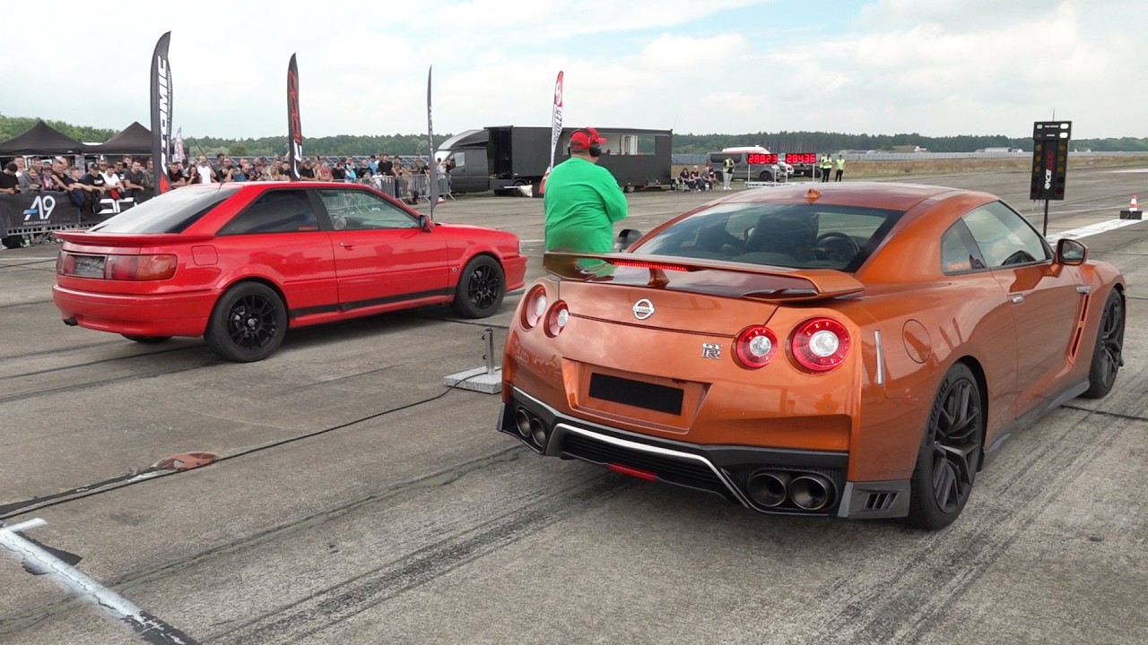 Nissan GT-R takes on an old Audi in a straight drag race