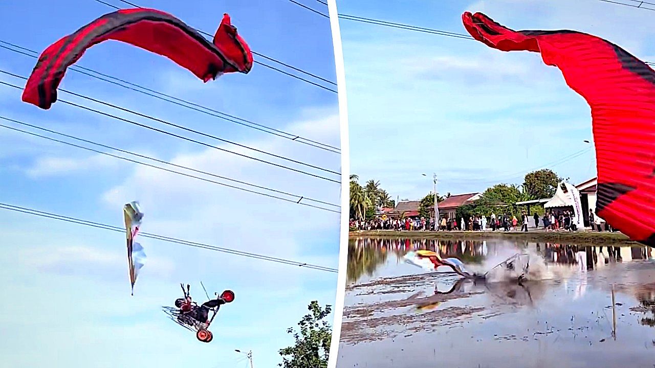 Paramotor strikes power lines during low-altitude flight