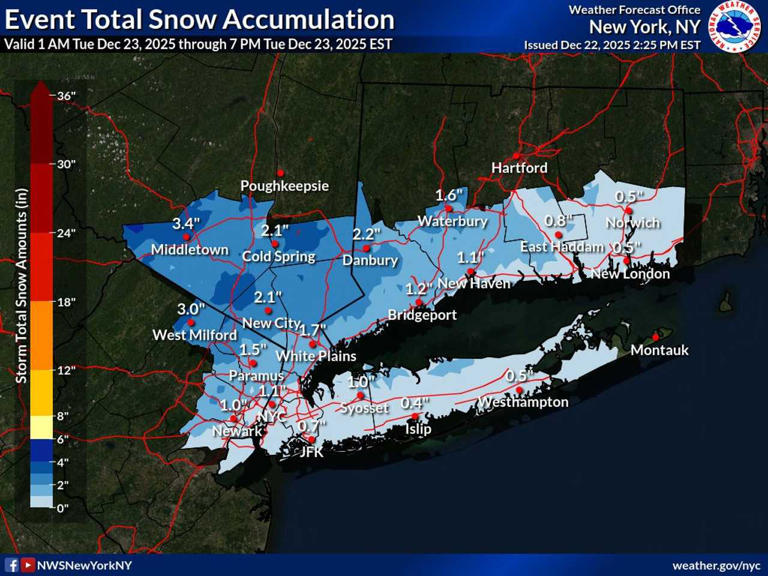 Projected snowfall totals increase as storm nears tristate: Brand-new map