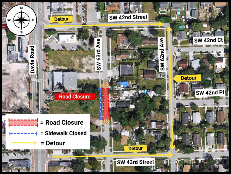 Temporary road closure notice on SW 63rd Avenue