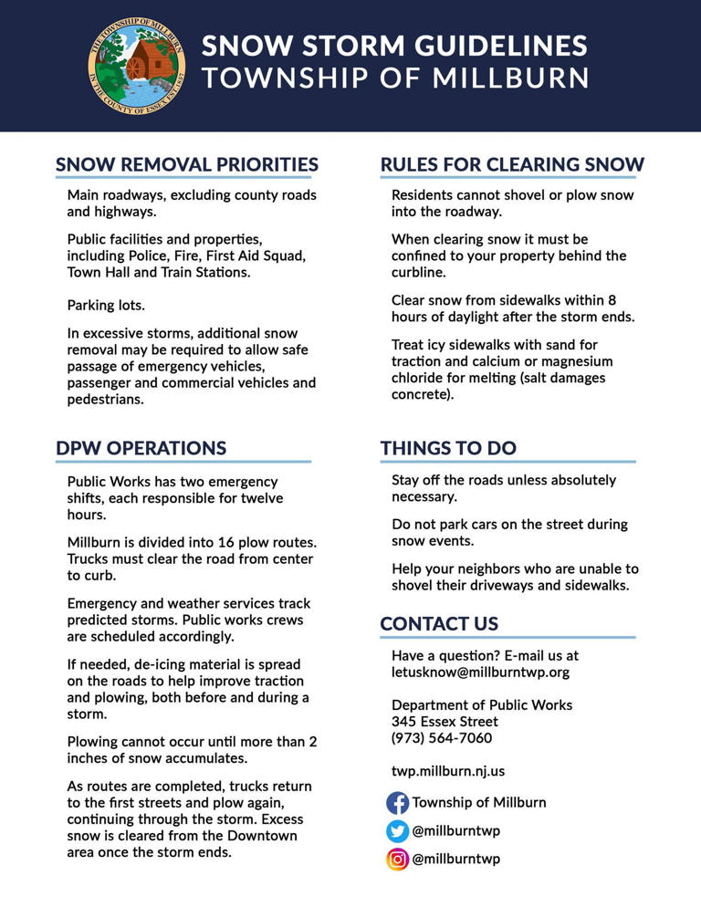 Snow possible in Millburn on Tuesday: Parking, power outages, other ...