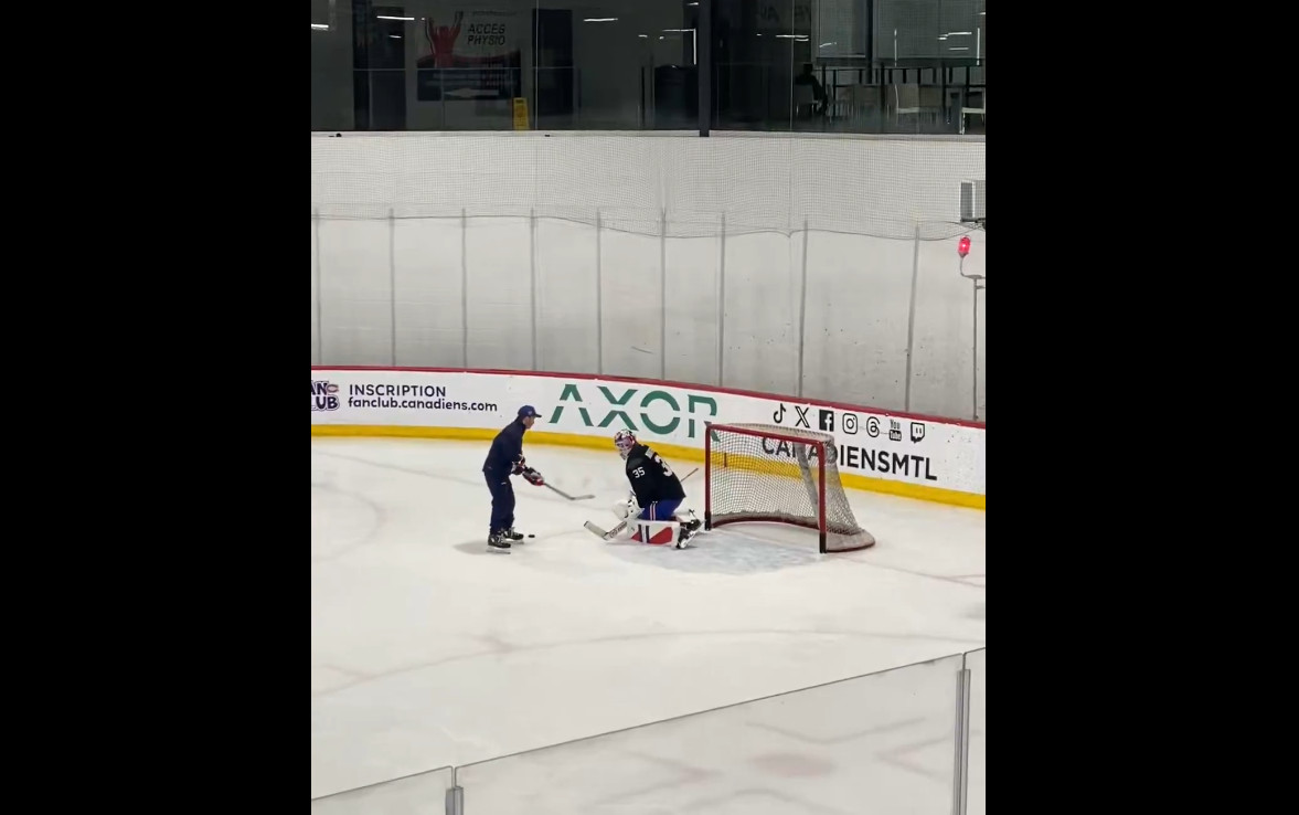 Samuel Montembeault practiced (in French) this morning in Brossard