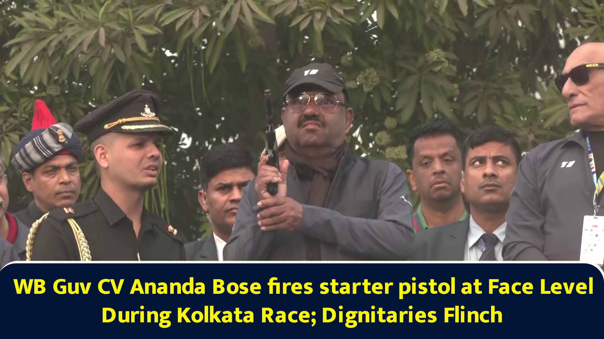 WB Guv CV Ananda Bose fires starter pistol at face level during Kolkata ...