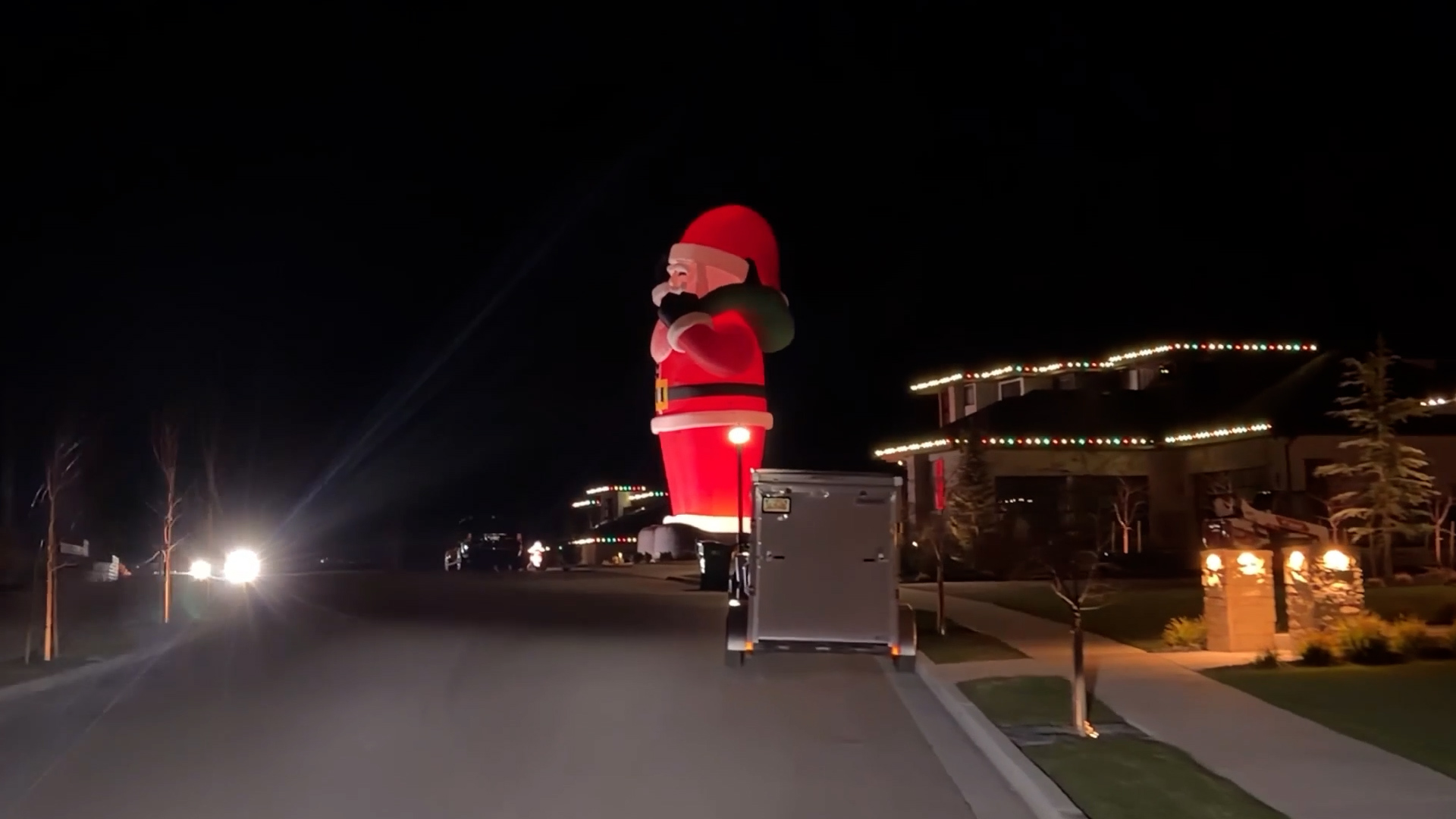 Family pranked with 60-foot inflatable Santa outside their house