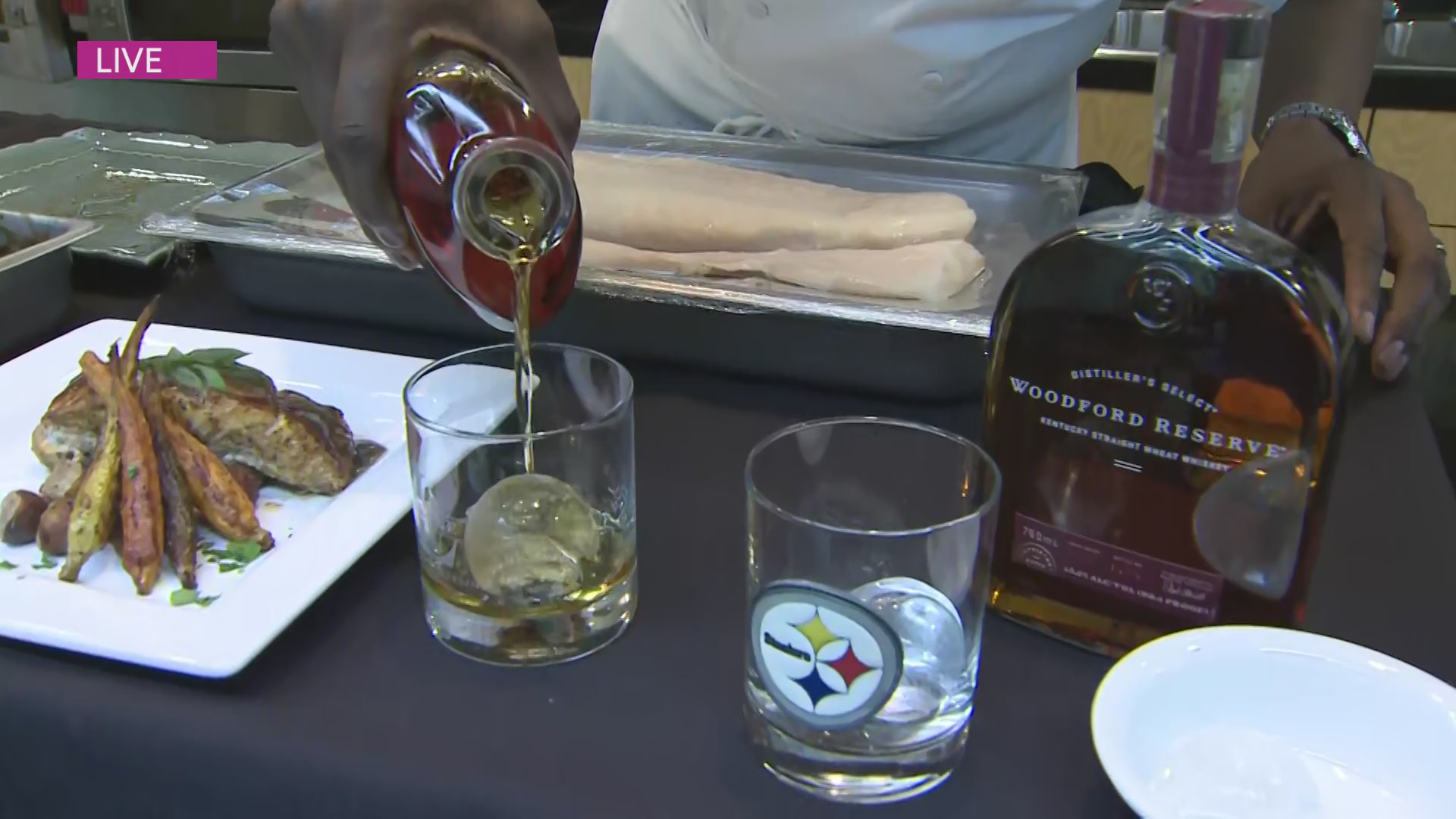 Bourbon glazed cold smoked halibut in the kitchen with chef Steven Leake