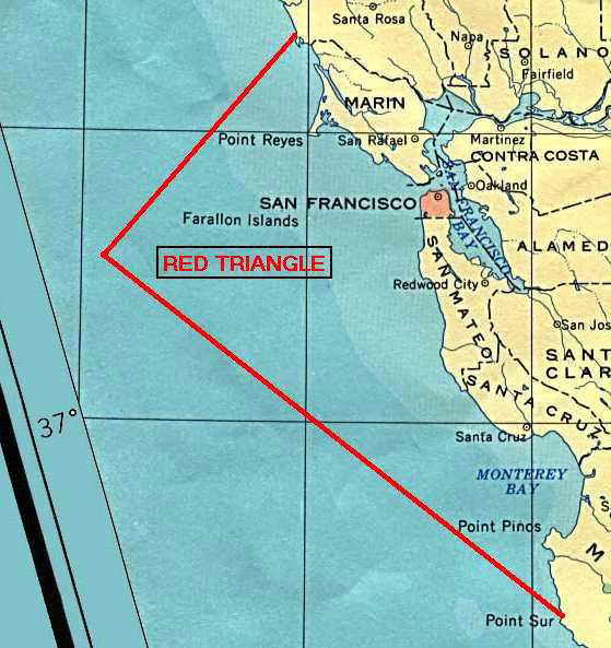 The red triangle: An area of California's coast with the majority of ...