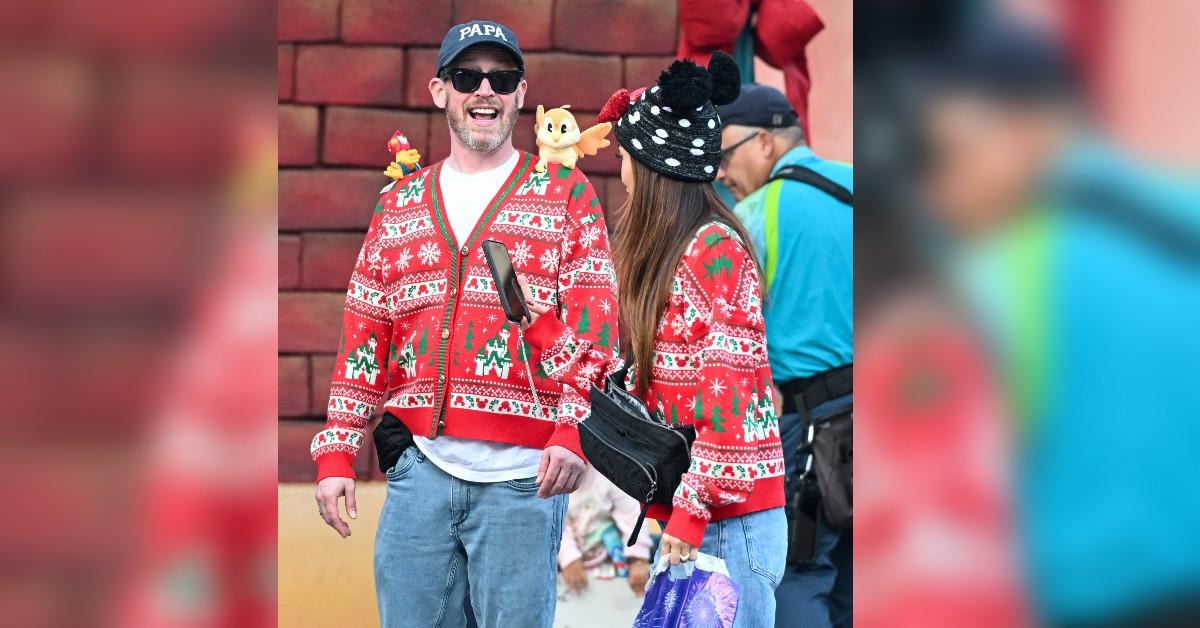Macaulay Culkin and Brenda Song twin in festive holiday sweaters on ...