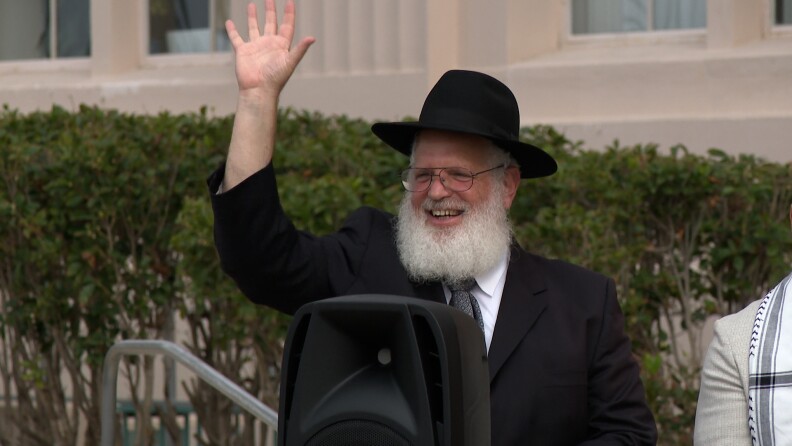 Giant menorah lit in front of San Diego County Administration Building