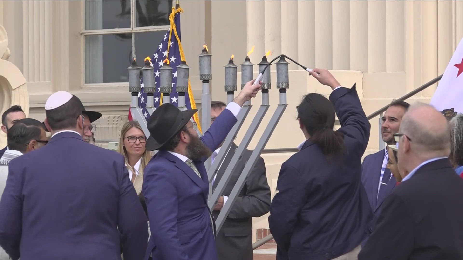 San Diego rally for light lights 6 ft. tall menorah