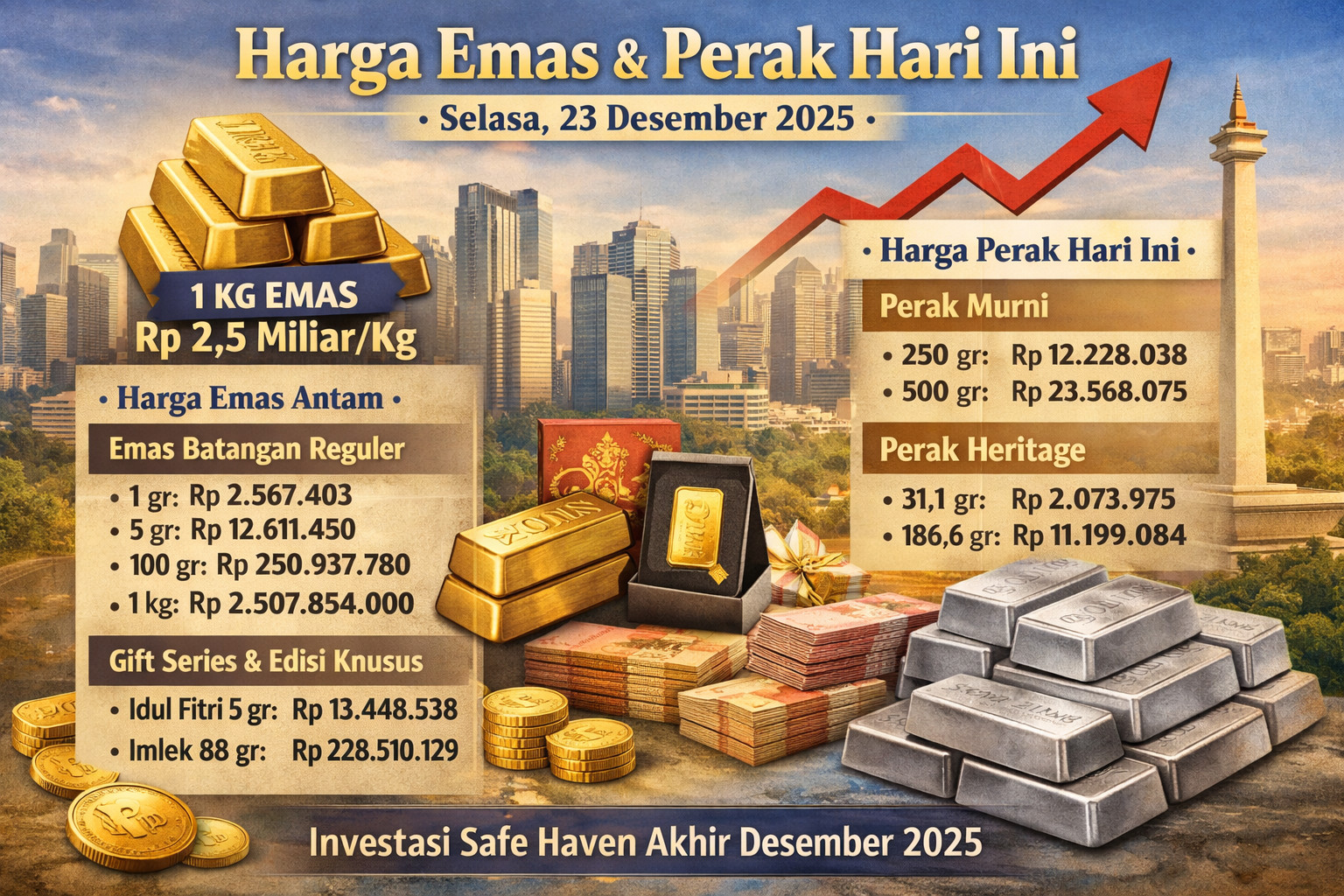 Harga emas hari ini, Selasa 23 Desember 2025: logam mulia tembus Rp2,5 ...