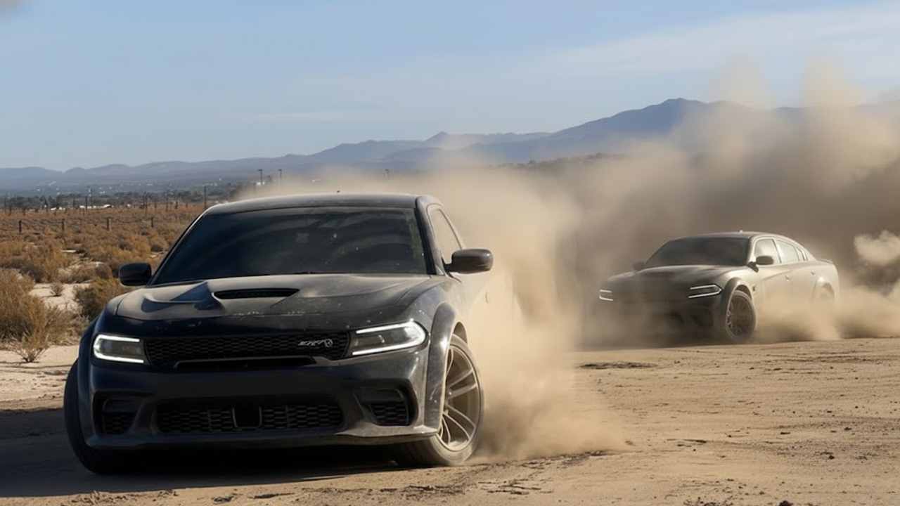 Hellcats driven hard in an empty city