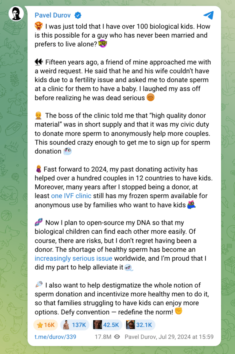 A Russian billionaire fights global infertility—with 100 of his own ...