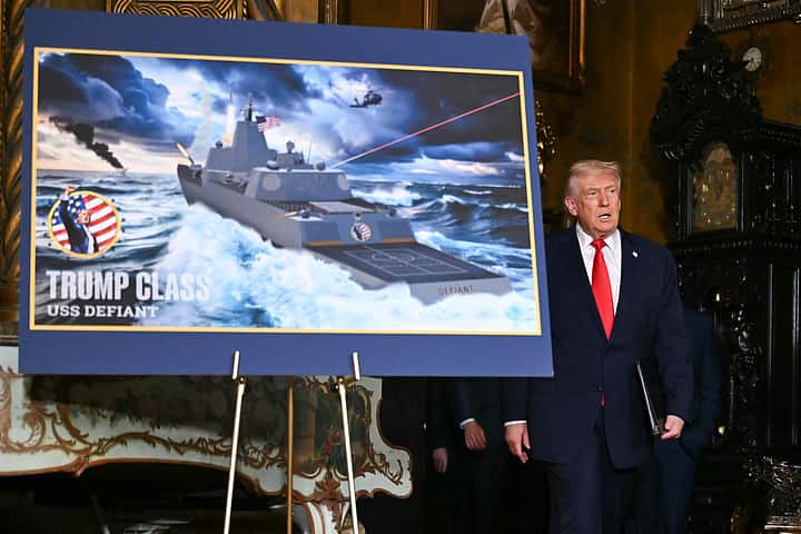 Trump unveils warship named after himself in shipbuilding push