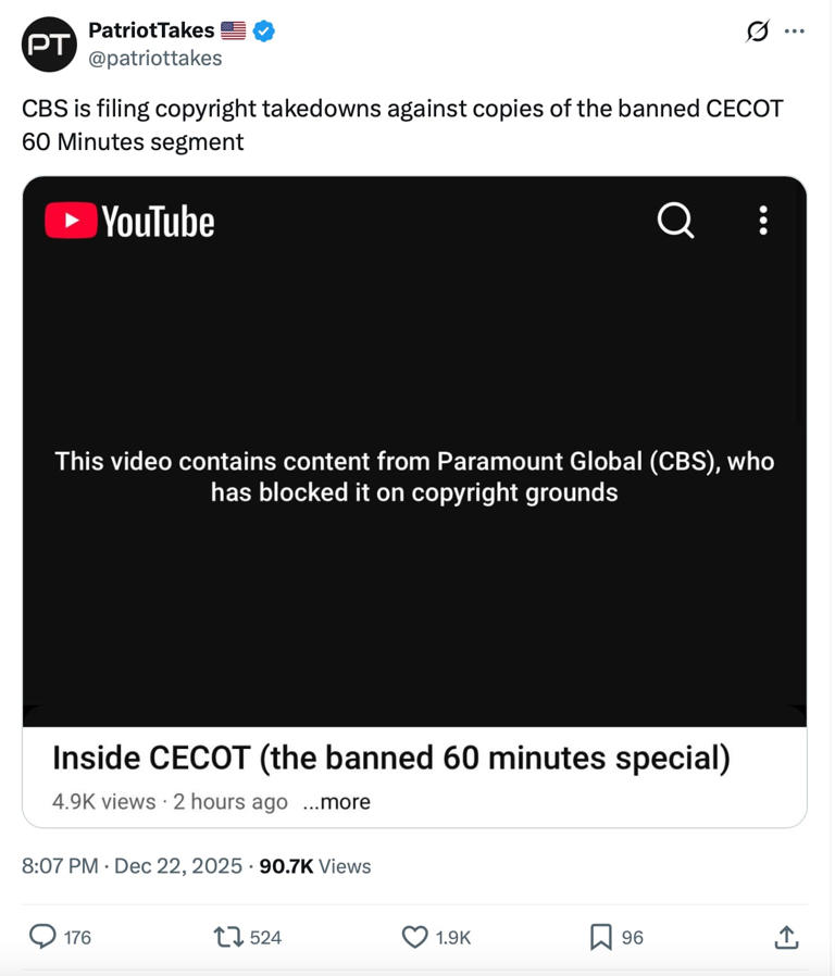 CBS frantically tries to stop people from seeing censored '60 Minutes'