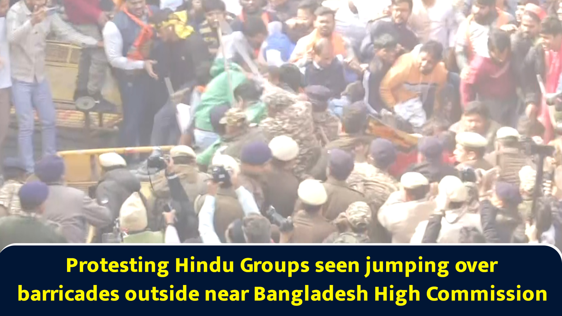 Protesting Hindu Groups seen jumping over barricades outside near ...