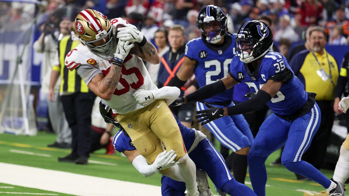 George Kittle calls out Colts' hip-drop tackle after ankle injury in ...