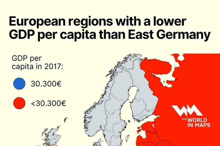 Why do large parts of Europe still lag behind East Germany economically?