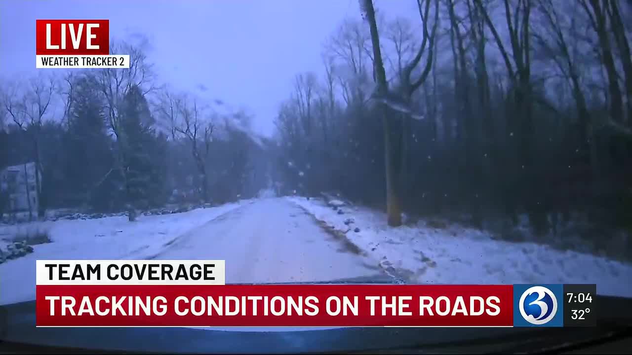 Light snow coats roads in northwestern Connecticut