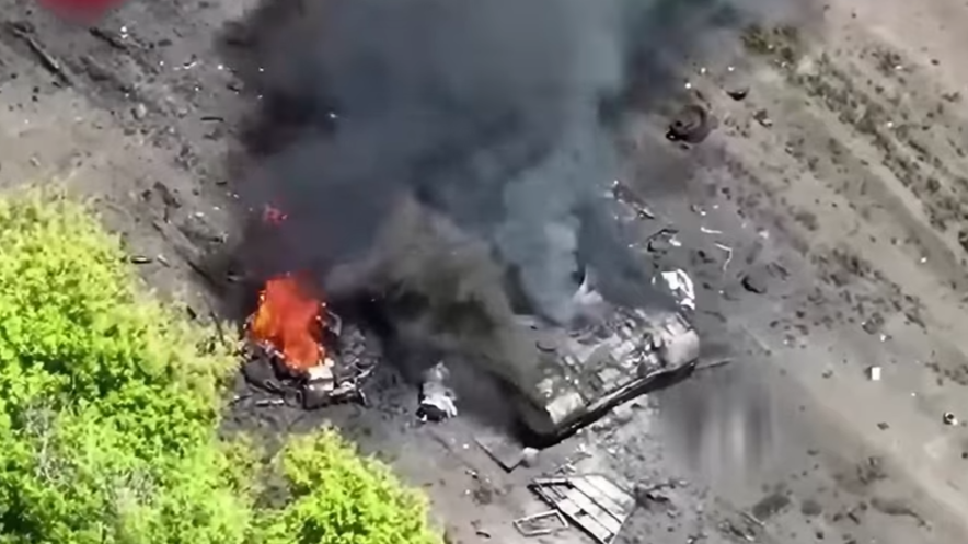 Watch a Ukrainian drone finish a crippled Russian tank