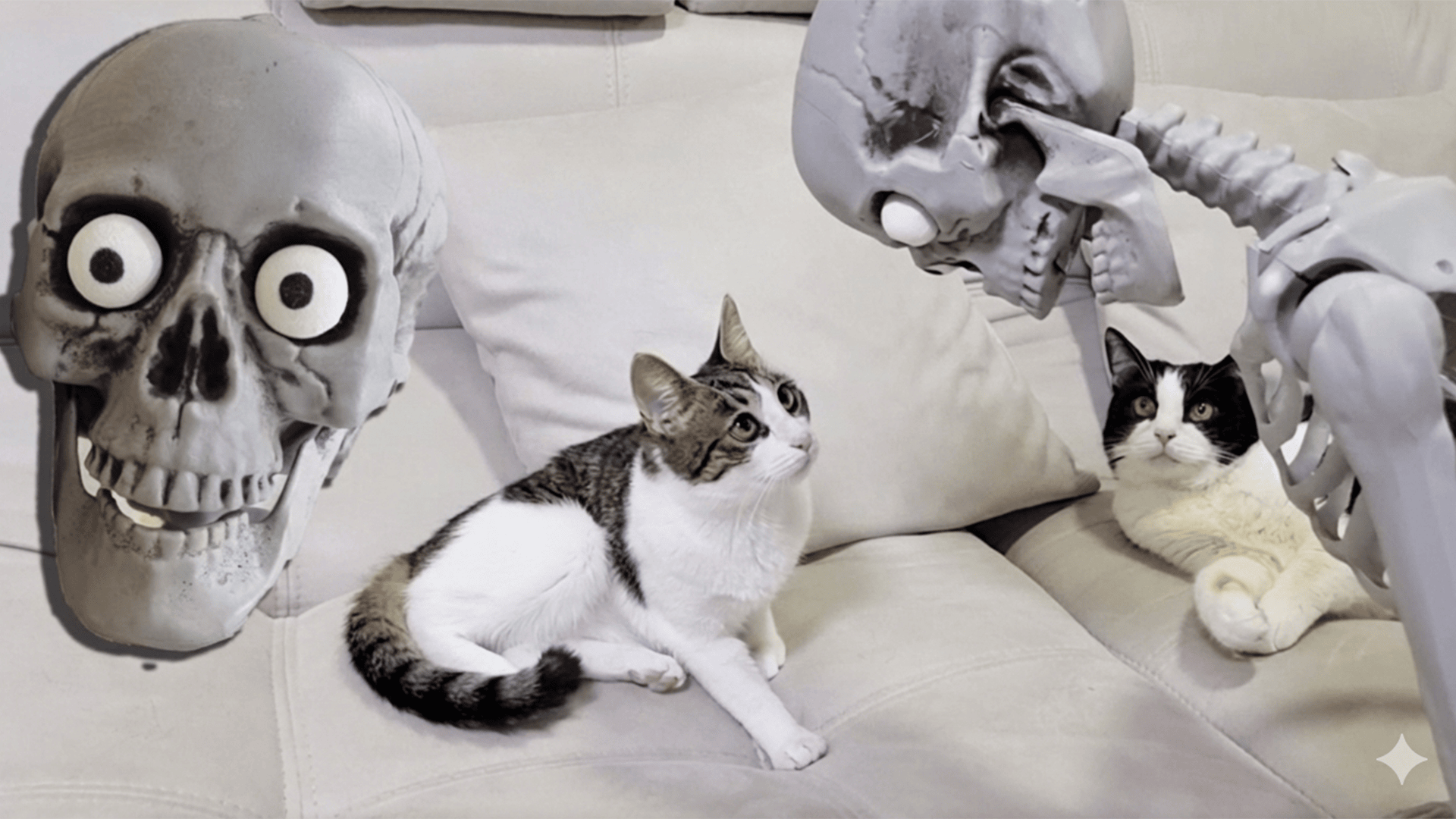 Mr Skeleton visits cats this Halloween