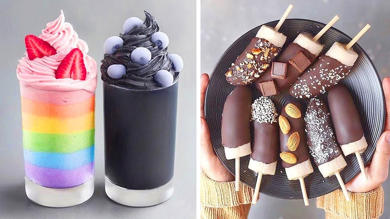 Rainbow cream cake drinks with chocolate pops