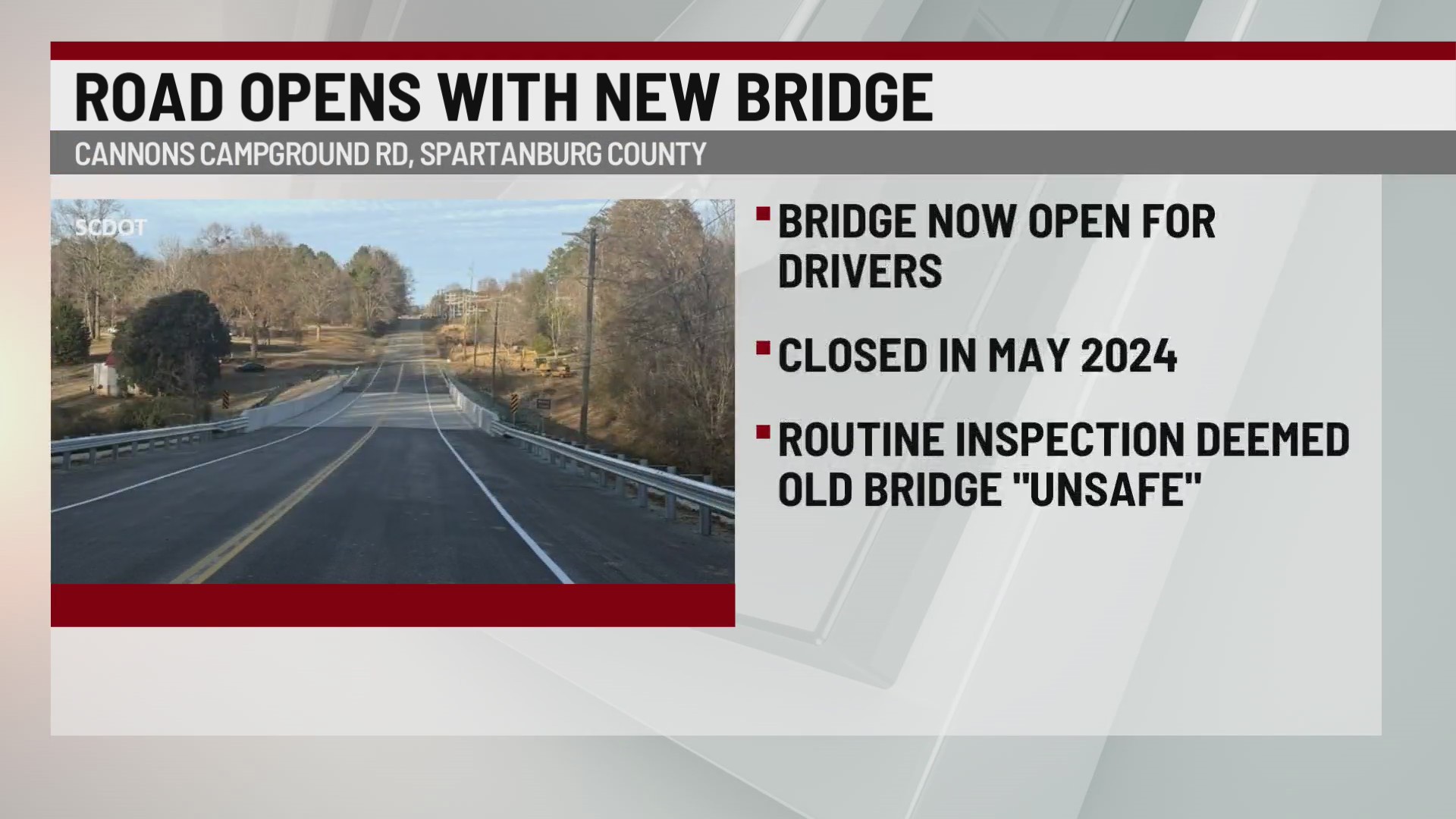Spartanburg Co. road reopens with new bridge after deemed unsafe
