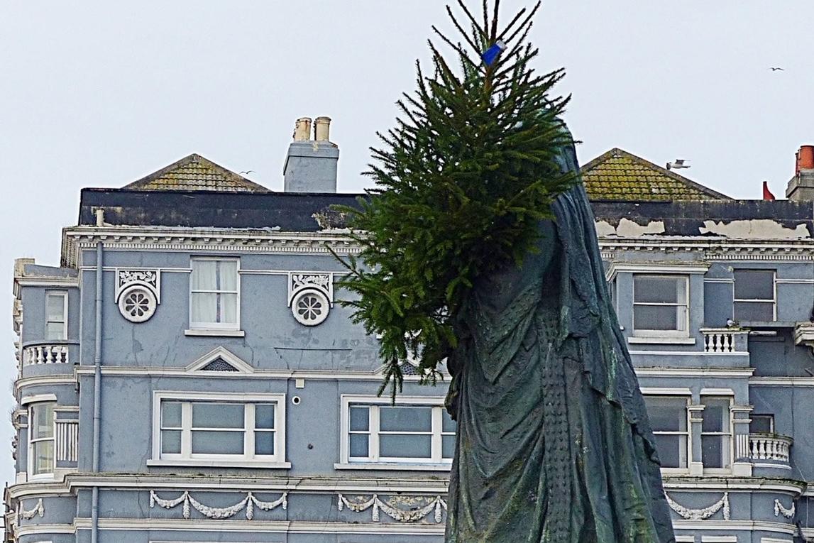 Queen Victoria statue on Hastings seafront takes on a seasonal look