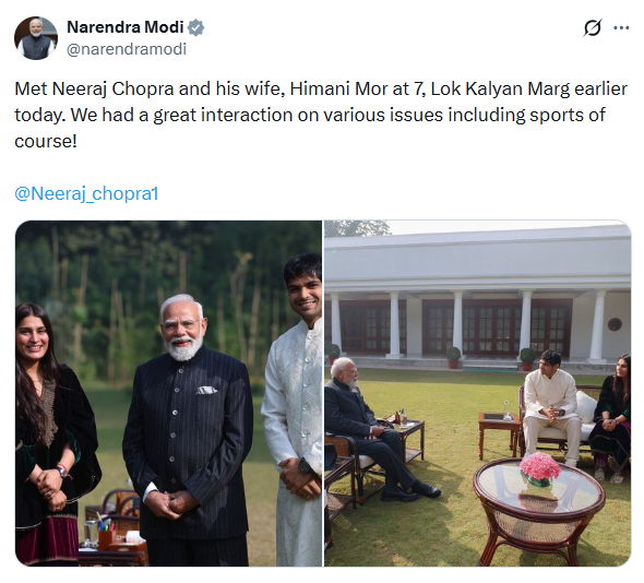 A great interaction: PM Narendra Modi meets Neeraj Chopra and wife ...