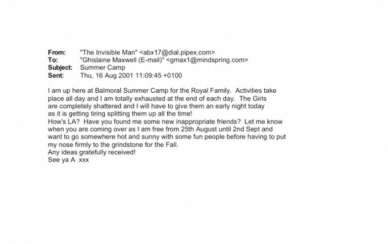Andrew Mountbatten-Windsor asked Ghislaine Maxwell if she had found him ...