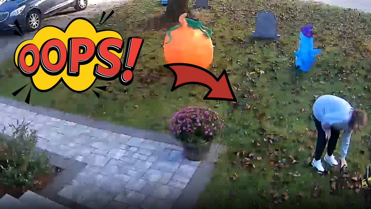 Halloween décor strikes back as woman trips over inflatable rope in ...