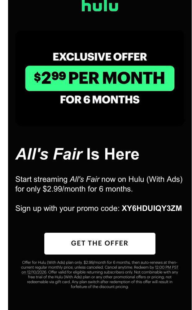 Deal alert: Hulu for $2.99 a month for 6 months