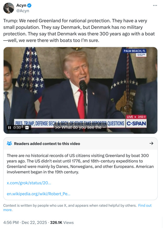 Community note: Basic history contradicts Trump on Greenland