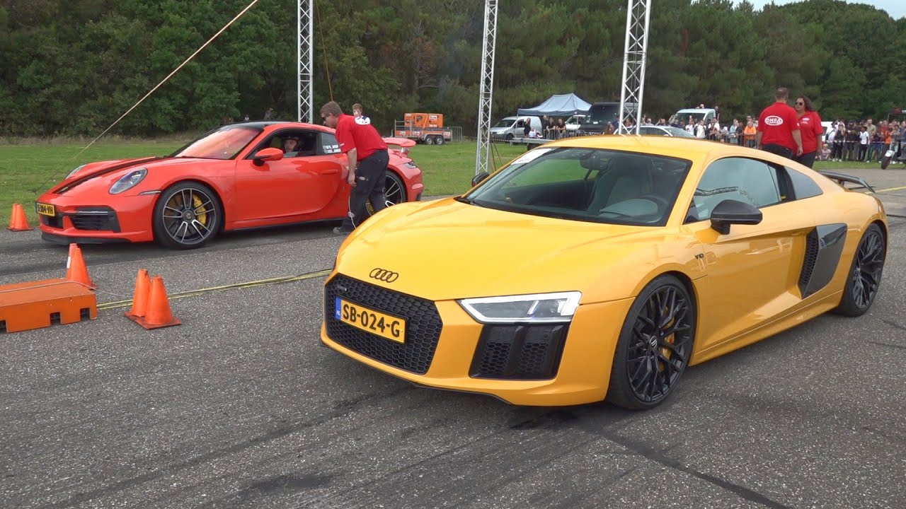 Audi R8 V10 vs Porsche 911 in a straight line run